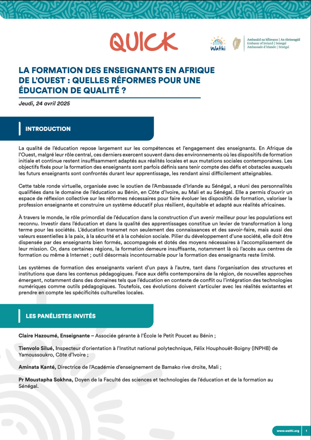 La formation des enseignants en Afrique de l'Ouest : quelles réformes pour une éducation de ...